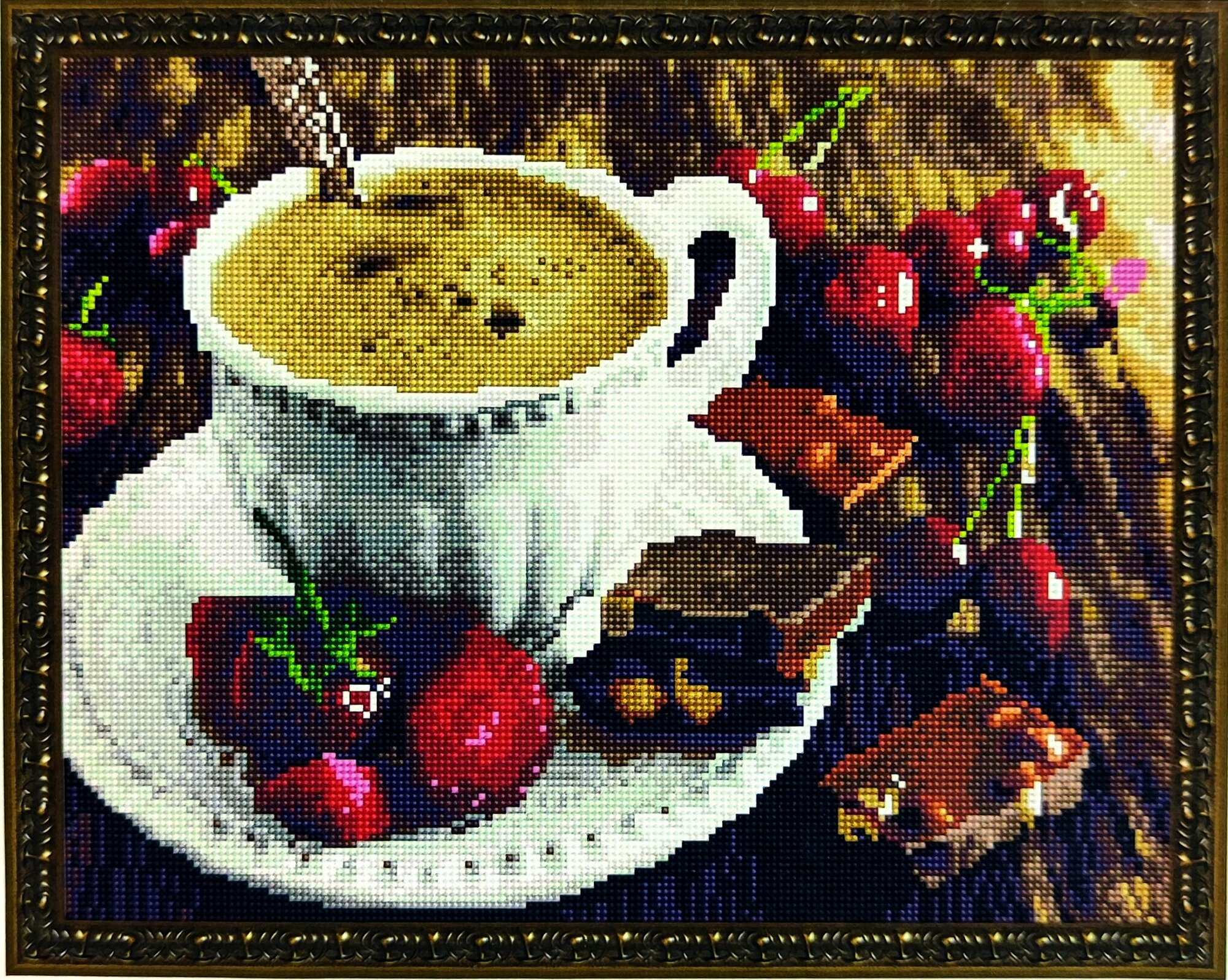 Алмазная мозаика 40x50см круглые стразы сирень, пионы, ягоды, фрукты, архидея, розы, натюрморт, кофе, маки, шоколад