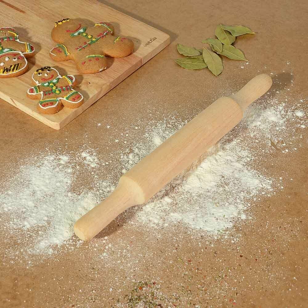 Скалка деревянная из берёзы с ручками. Длина 40см. Диаметр 4,5см.