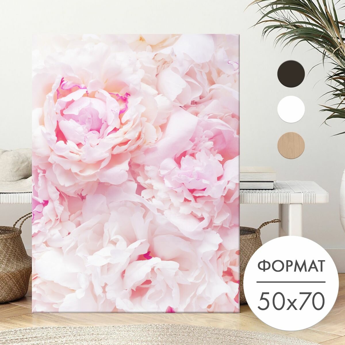 Постер 50х70 без рамки "Пионы розовые" для интерьера