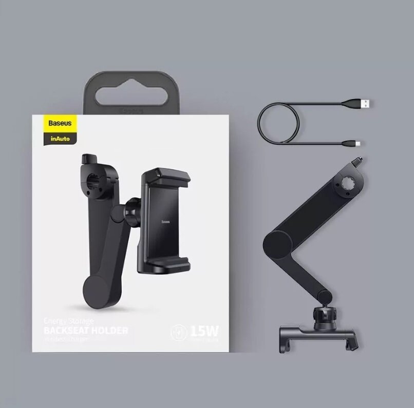 Автомобильный держатель на подголовник с беспроводной зарядкой BASEUS Energy Storage Backseat Holder, 15W, Черный