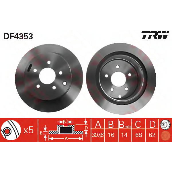 TRW DF4353 (0986479606 / 09B26510 / 09B26511) диск тормозной задн nissan: murano 05-