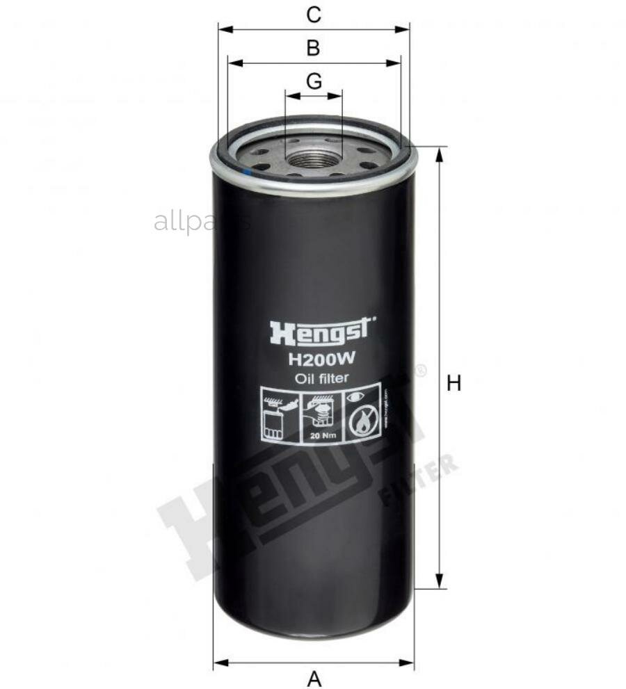 HENGST FILTER H200W Hengst Фильтр масляный (W 11 102), H200W