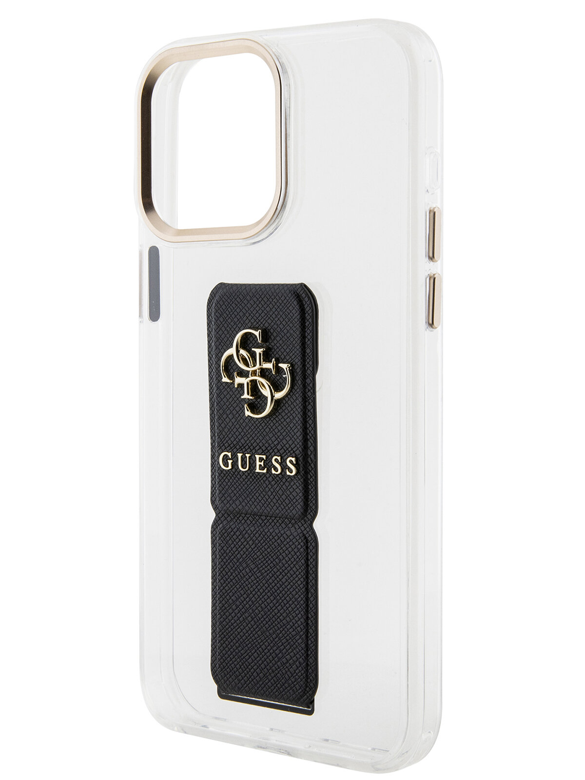 Guess для iPhone 15 Pro чехол GripStand PU Saffiano with 4G Big metal logo Hard Clear/Black