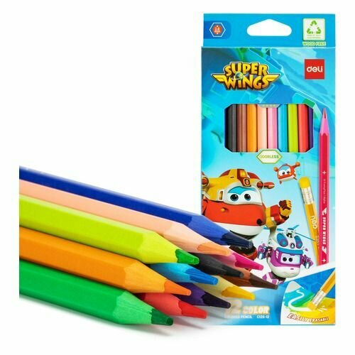 Карандаши Deli Super Wings EC126-12 EC126-12, шестигранный, пластик, коробка с европодвесом, 12