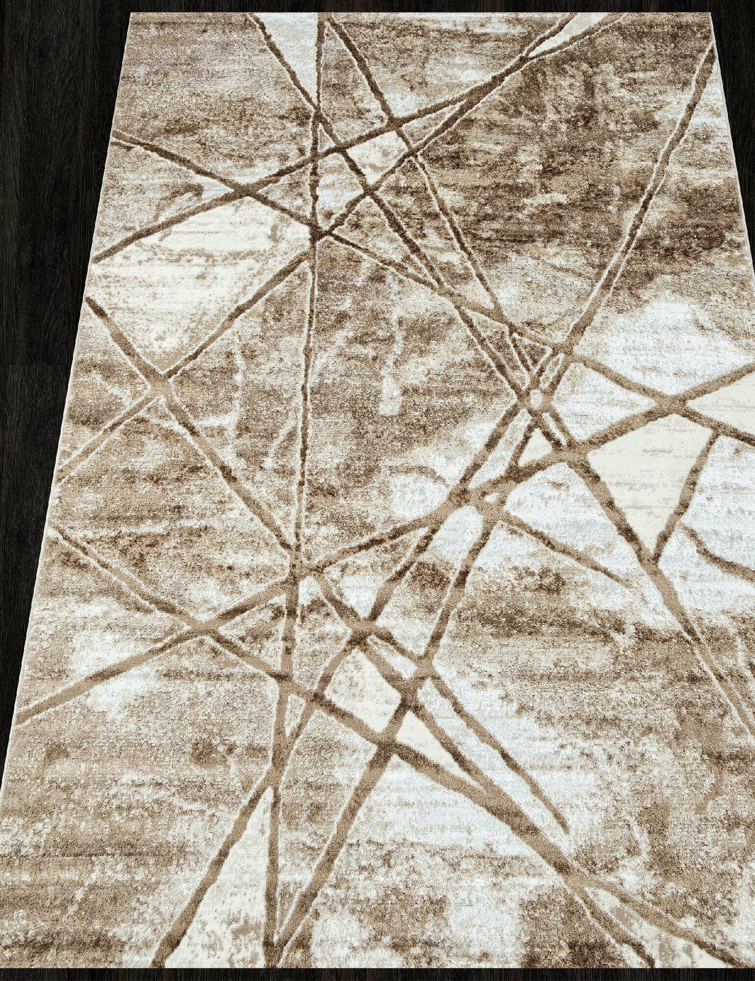 Ковер турецкий на пол в гостиную в спальню 80х150 см бежевый современный ворс 8 мм 385739 Kover-Russia