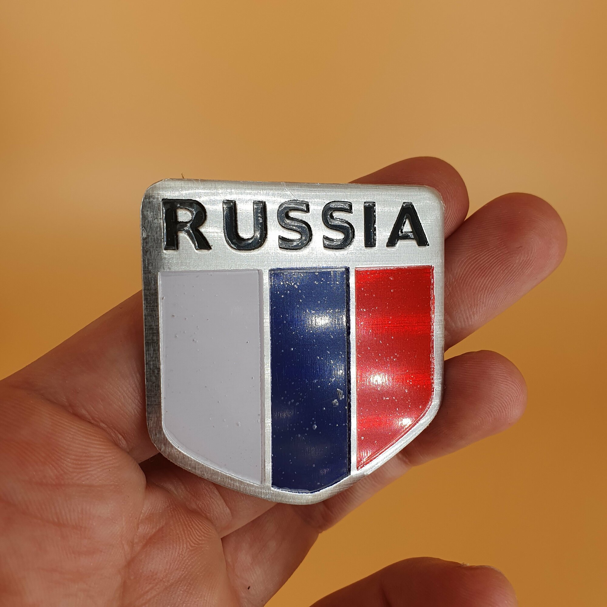 Эмблема наклейка Флаг России Щит металлическая, 5 х 5 см, самоклеящаяся