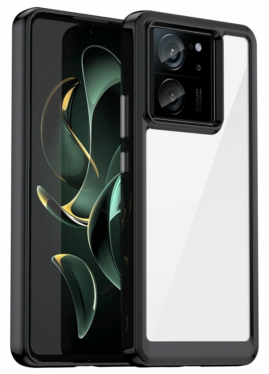 Чехол на Xiaomi 13T пластиковый с силиконовой окантовкой черный