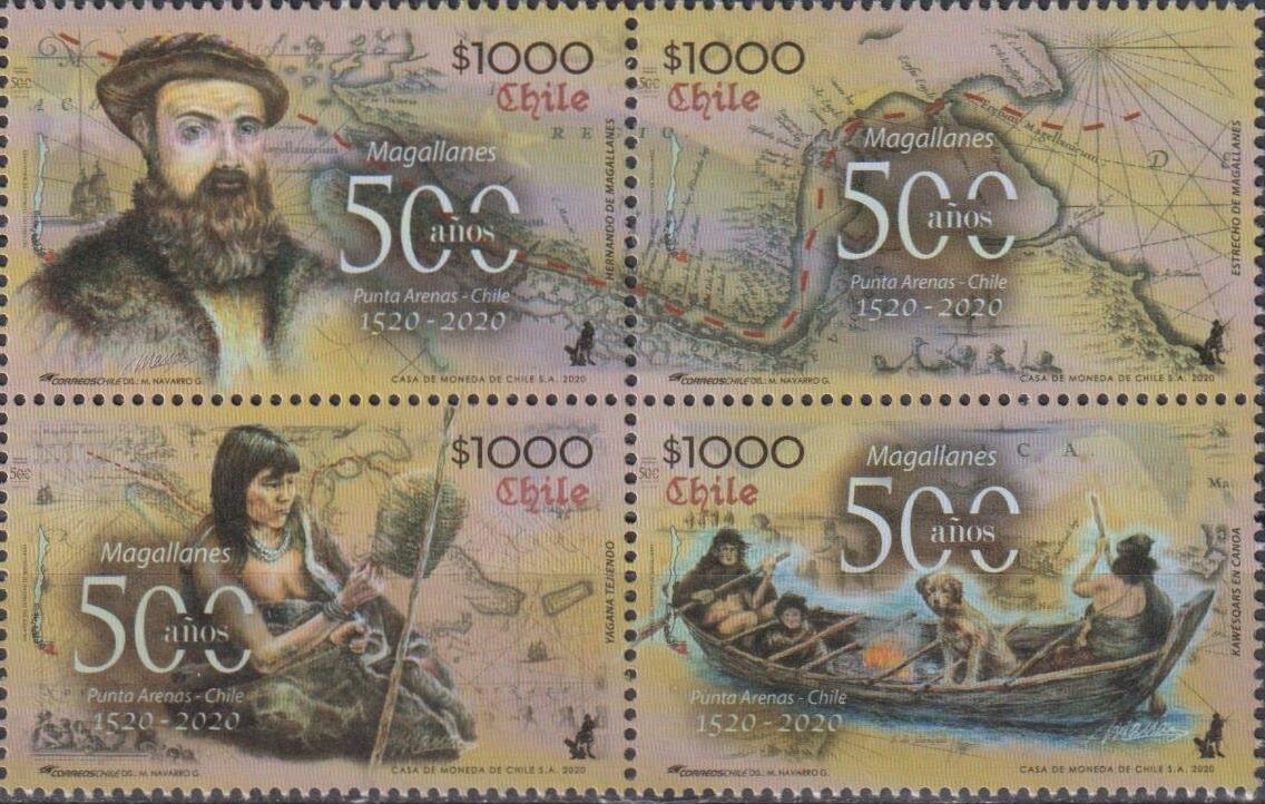 Почтовые марки Чили 2020г. "500 лет со дня открытия Магелланова пролива" Корабли, Путешественники MNH