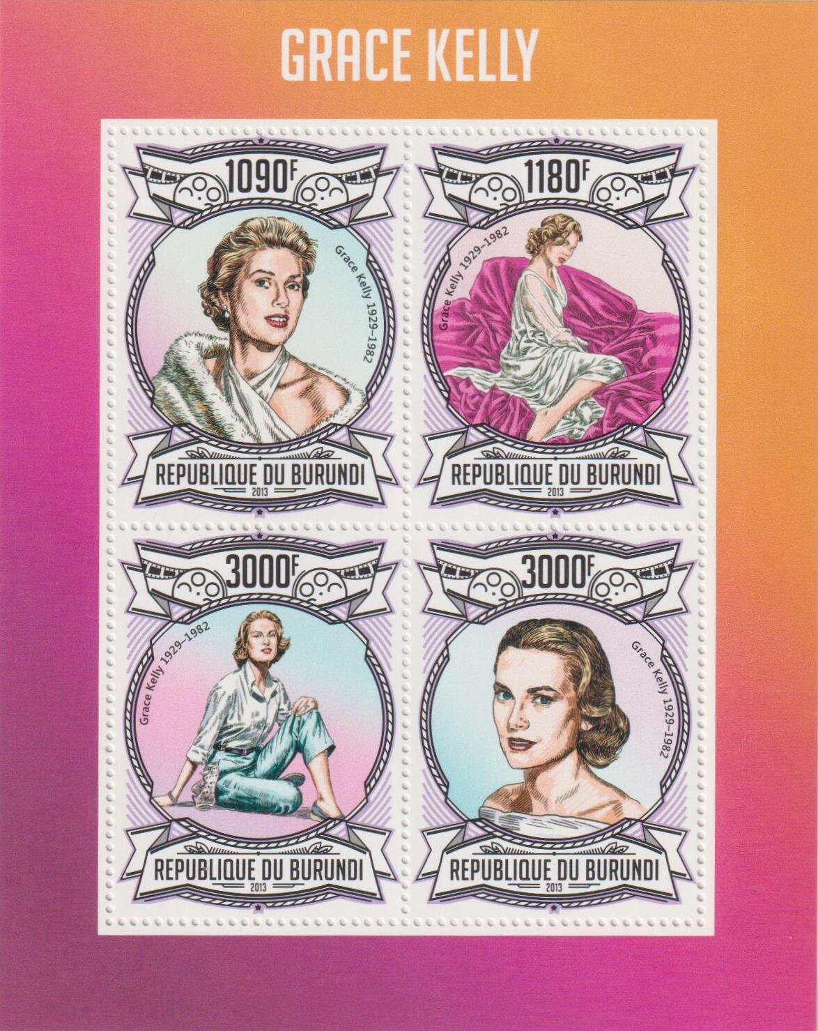 Почтовые марки Бурунди 2013г. "Известные личности - Грейс Келли" Певцы MNH