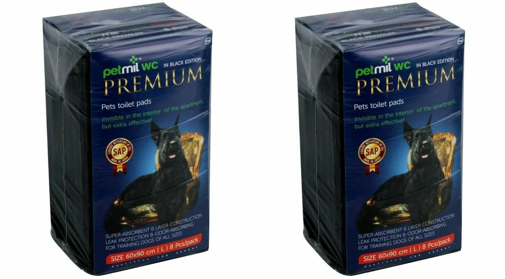 Petmil Пеленка впитывающая одноразовая с суперабсорбентом, 60 х 90 см, 8 шт, 2 уп