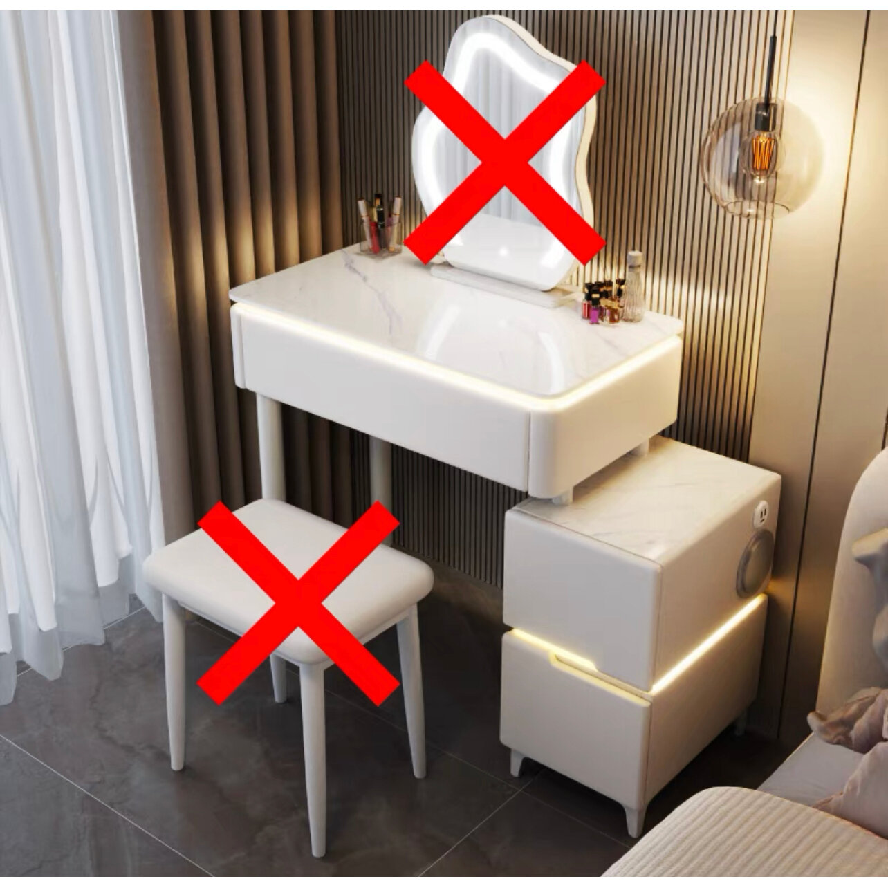 Туалетный столик с подсветкой Freda (Цвет белый, стол 70см подсветкой + тумба с подсветкой, без зеркала, без стула)