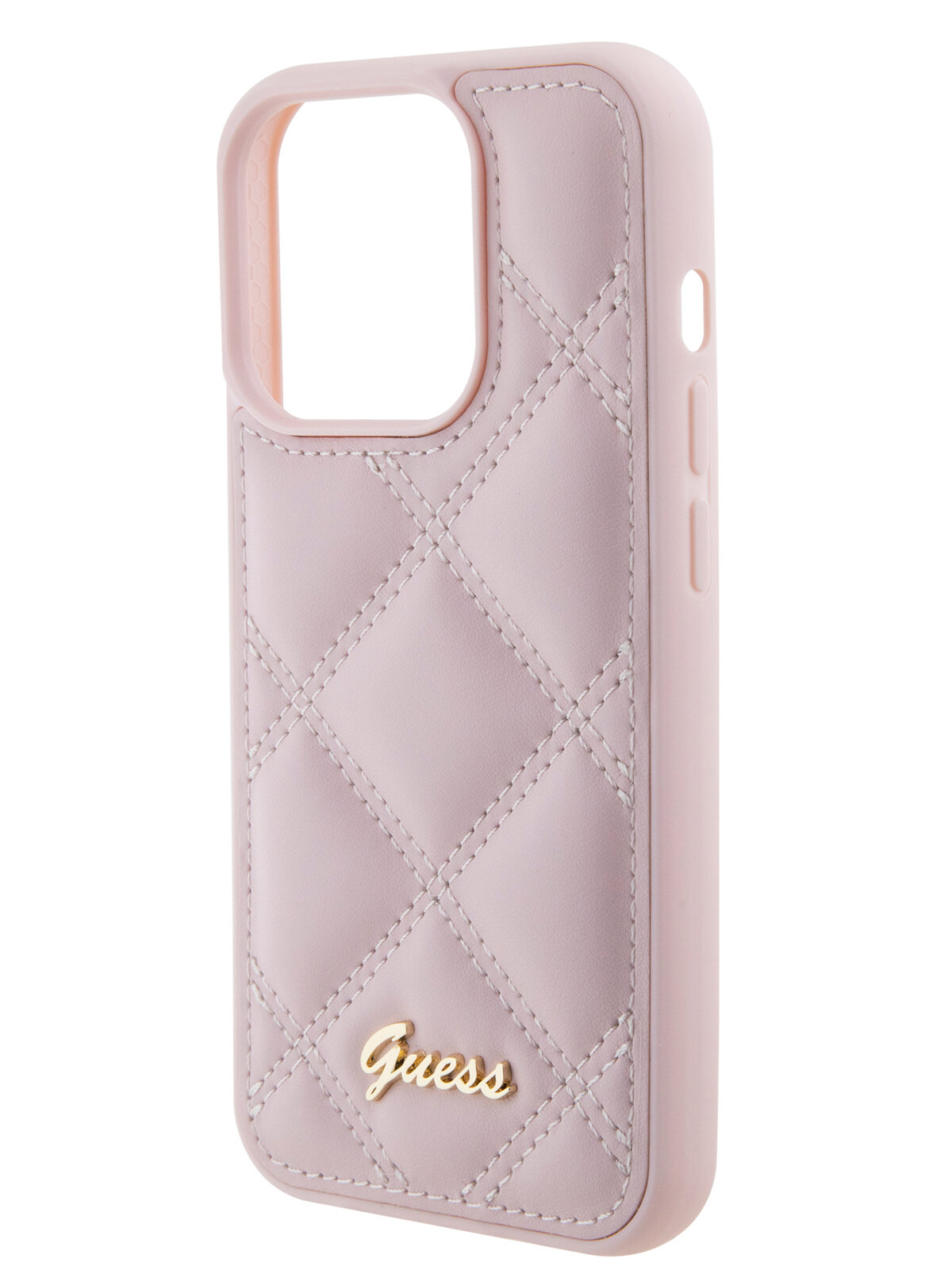 Guess для iPhone 15 Pro Max чехол PU Quilted with Script metal logo Hard Pink