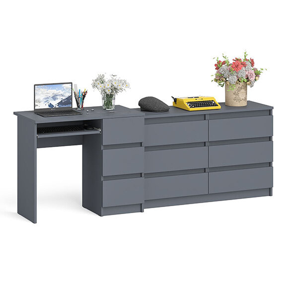 Стол компьютерный Мори МС-6 правый + Комод МК1200.6, цвет графит