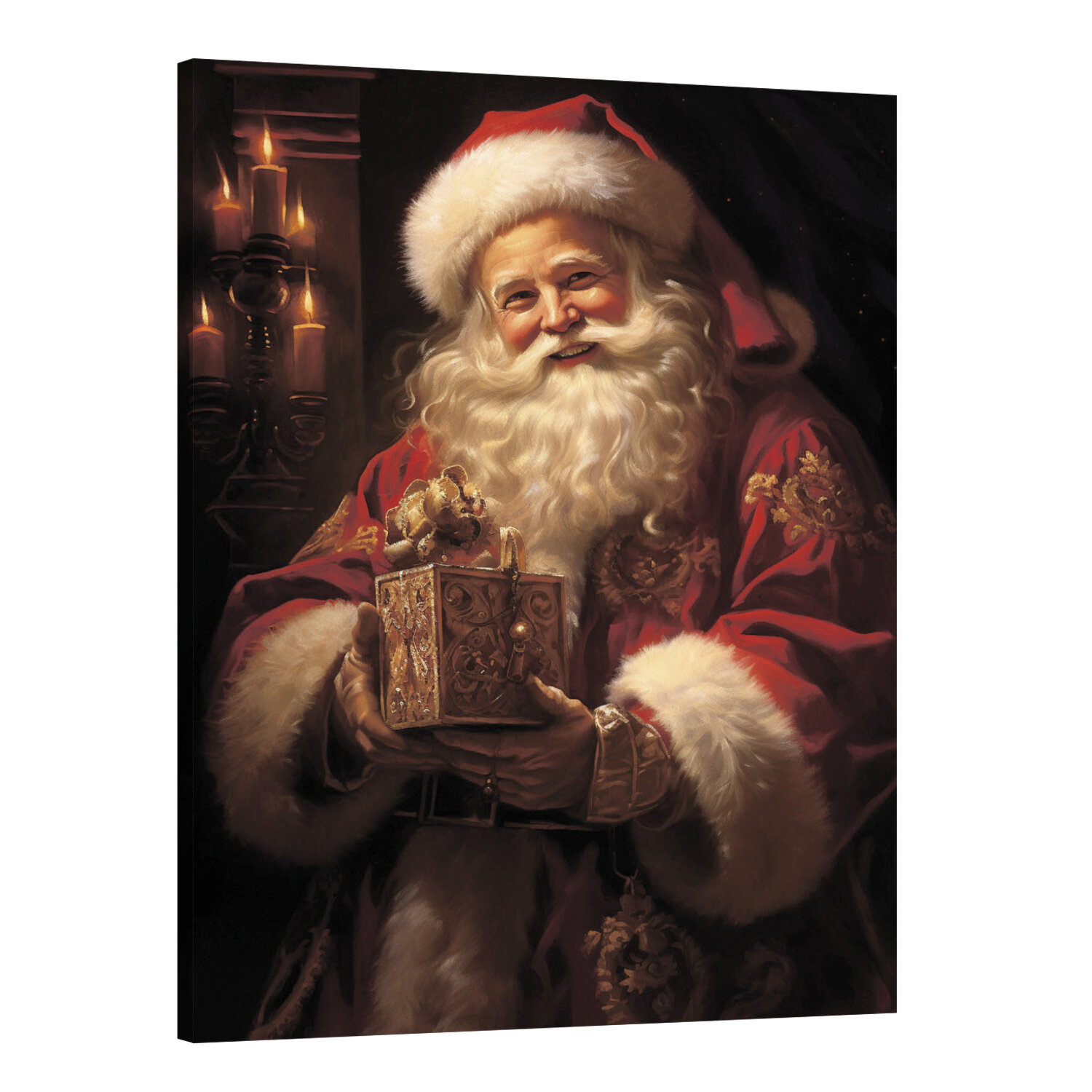 Интерьерная картина 50х70 "Новогодний Дед Мороз и его магический мешок"