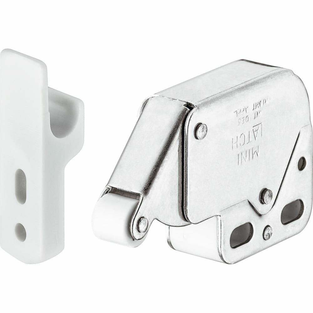 Пружинная защелка Hafele MINI-LATCH + ответная планка, белая 245.54.701, пластиковый, белый