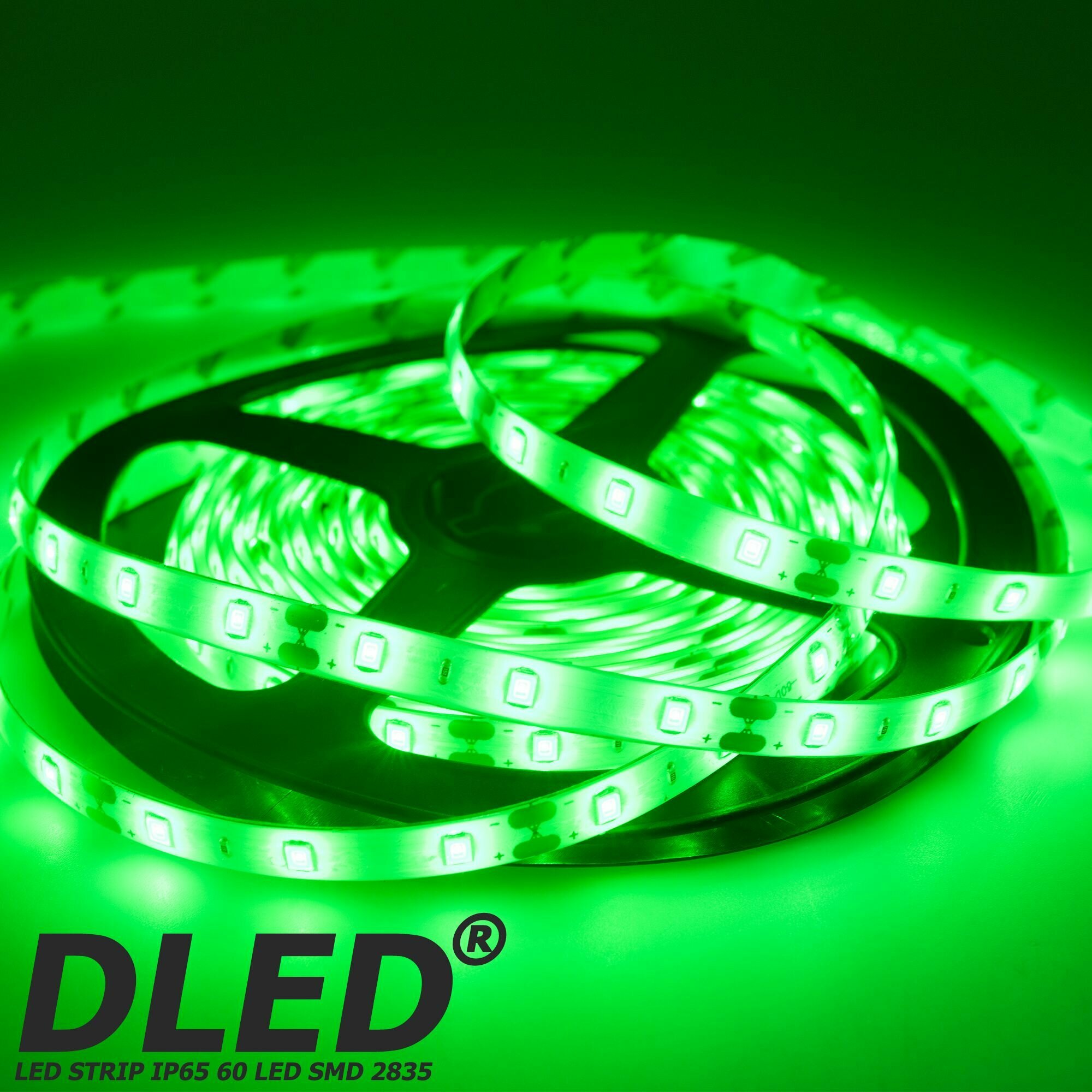 Комплект 5 метров влагозащищенной светодиодной лентой SMD 2835 (60 LED IP65 Зеленая) с блоком питания