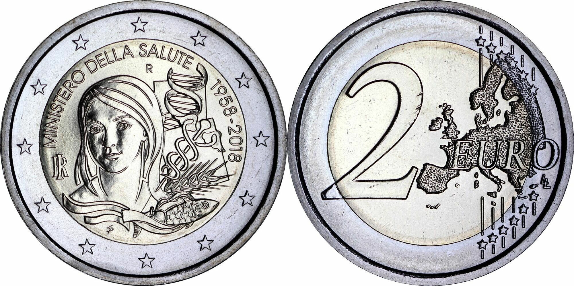 Италия 2 евро, 2018 60 лет основанию Министерства здравоохранения UNC