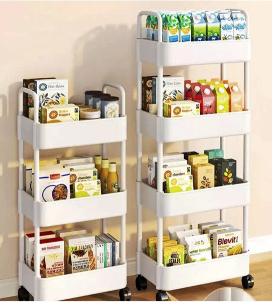 Стеллаж на колесиках для кухни ванной этажерка полка на колесах белая