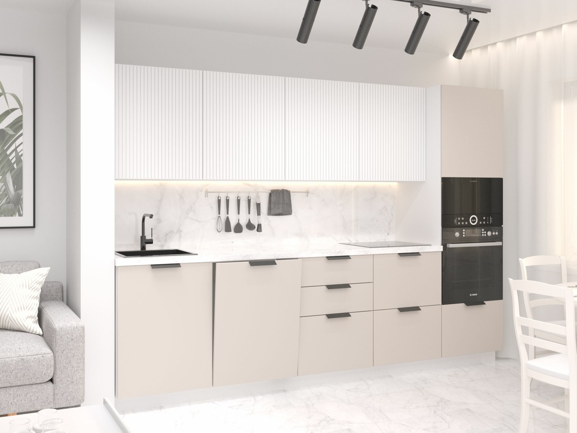 Кухонный гарнитур Евро Лайн Агат/Белый, 3000 мм