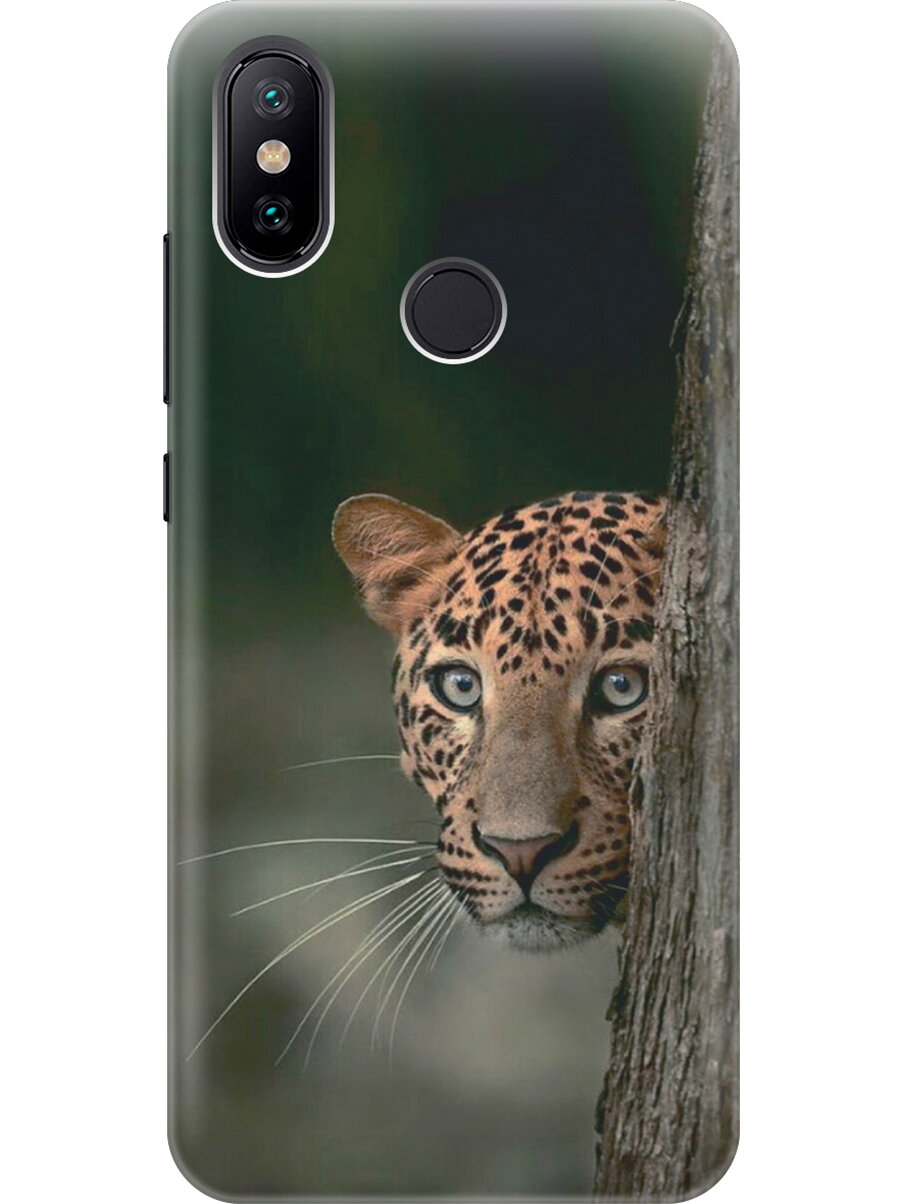 Силиконовый чехол на Xiaomi Mi 6X, Mi A2, Сяоми Ми 6Х, Ми А2 с принтом "Подглядывающий леопард"