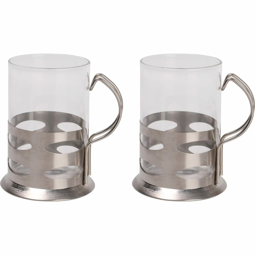 Набор стаканов Mallony Boccale 2 шт, объем по 200 мл, стеклянных в подстаканнике из нержавеющей стали