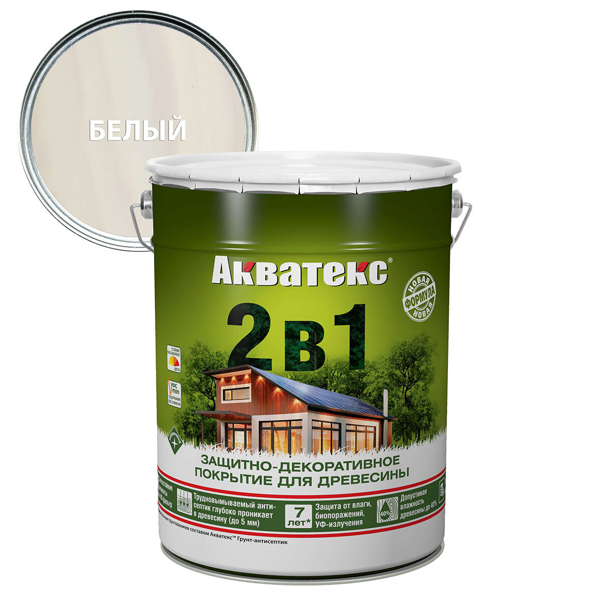Защитно-декоративное покрытие Акватекс 2 в 1 для древесины алкидное полуматовое лессирующее, белый 20л