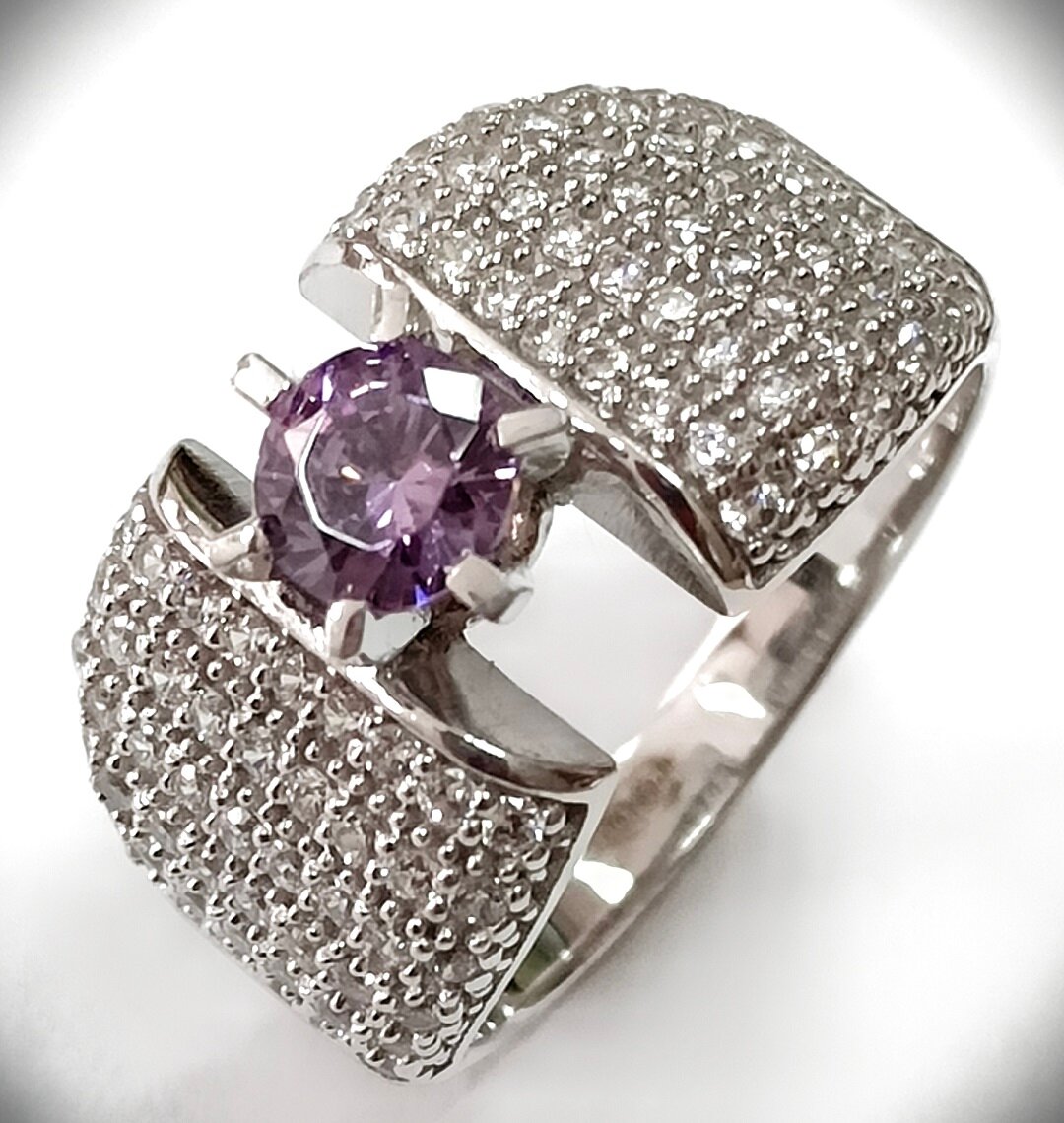 Перстень, серебро, 925 проба, родирование, фианит