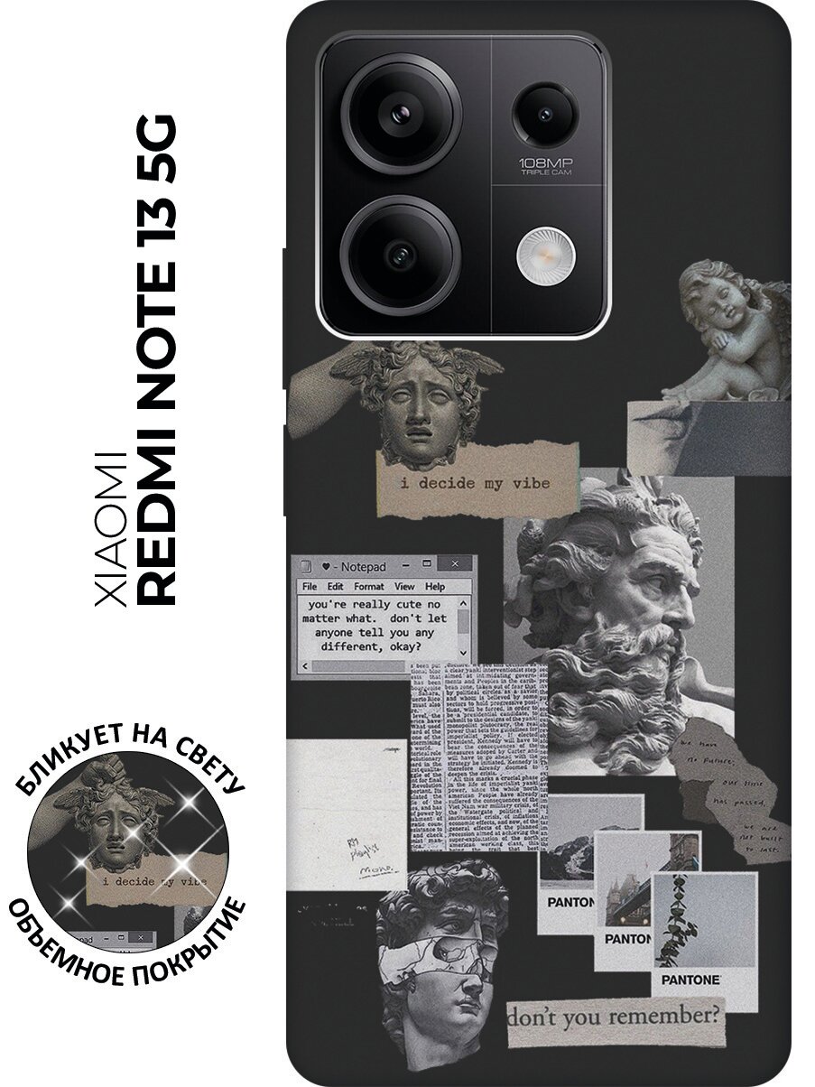 Силиконовый чехол на Xiaomi Redmi Note 13 5g / Сяоми Редми Ноут 13 5г с рисунком "Antic Stickers" Soft Touch черный