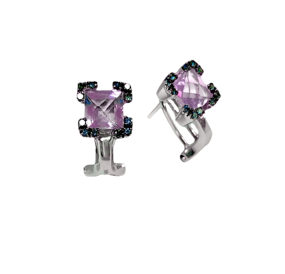 Серьги ЗлатаМира, белое золото, 585 проба, бриллиант, аметист