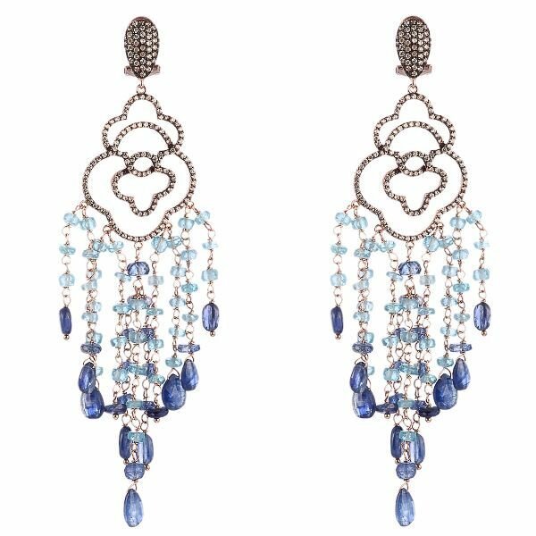 Серьги, серебро, 925 проба, фианит, апатит, кианит