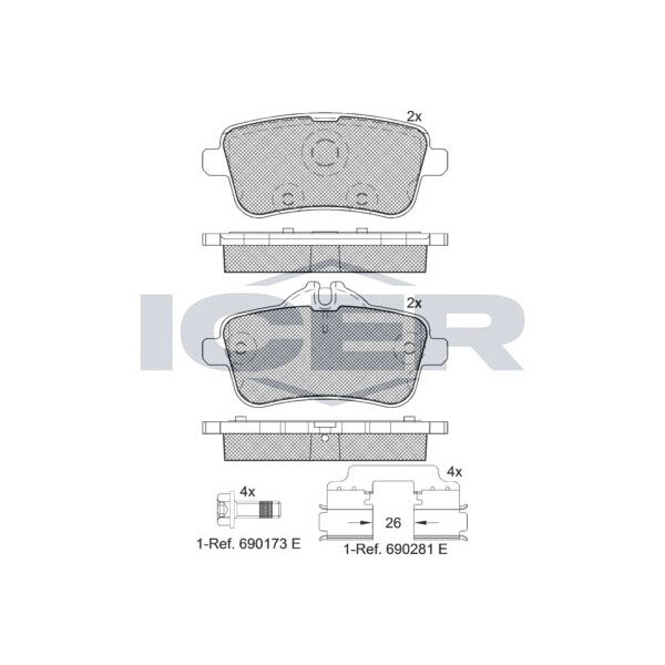 Колодки тормозные дисковые комплект Mercedes Benz, ICER 182072-066 (1 шт.)