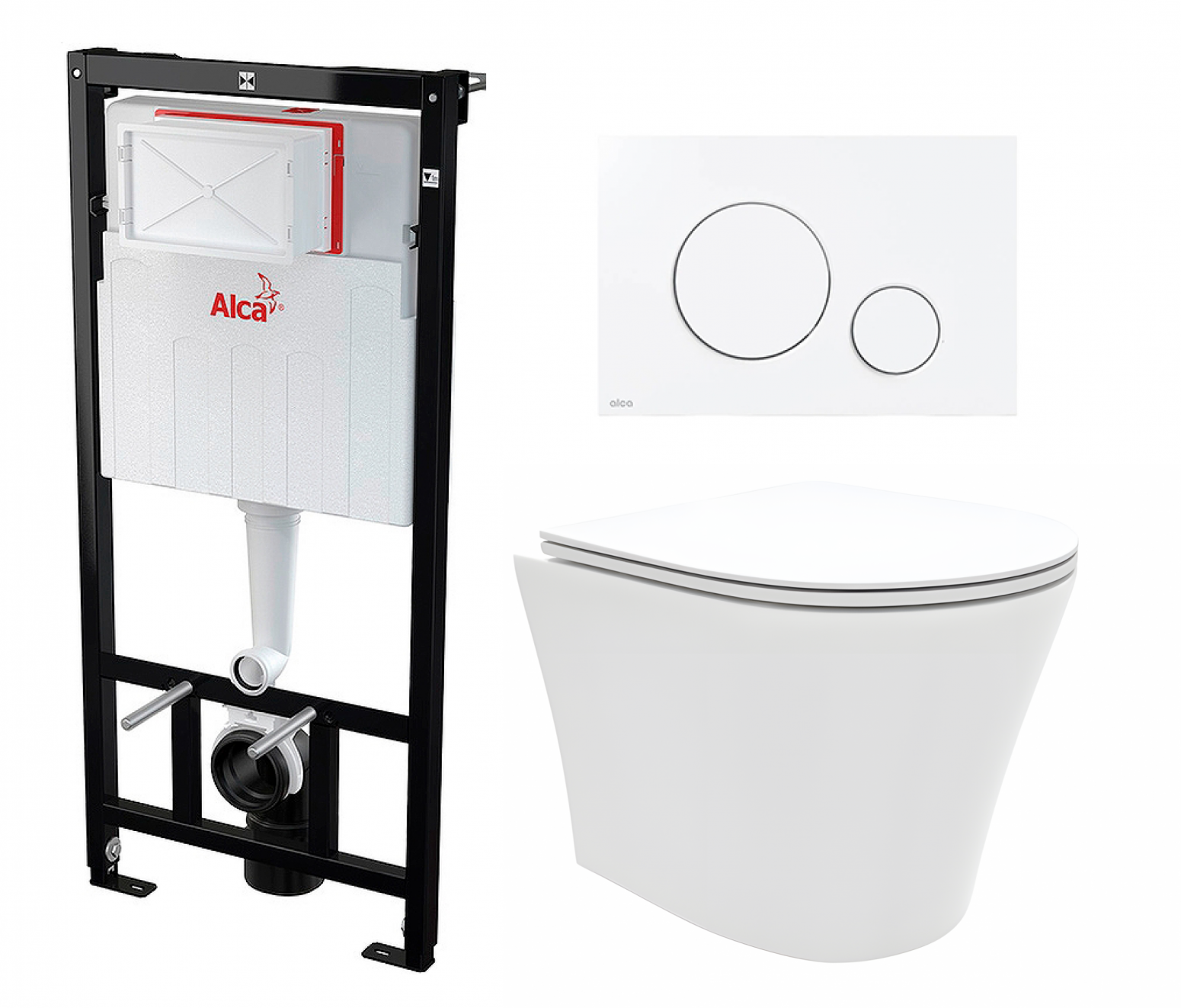 Комплект 3 в 1 инсталляция AlcaPlast + Унитаз подвесной Enio Neo EN5370588 + кнопка белая