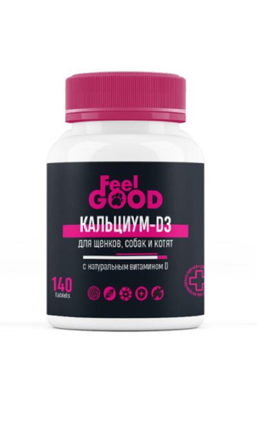 FeelGOOD Кальциум-D3 с натуральным витамином D для щенков, собак и котят, 140 таблеток