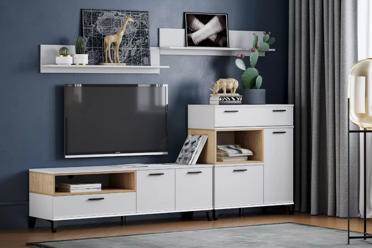 Гостиная Сильва Bergen комплектация 3 (НМ 011.60-01+НМ 011.60-01+НМ 013.80+НМ 013.44) Белый, дуб бунратти