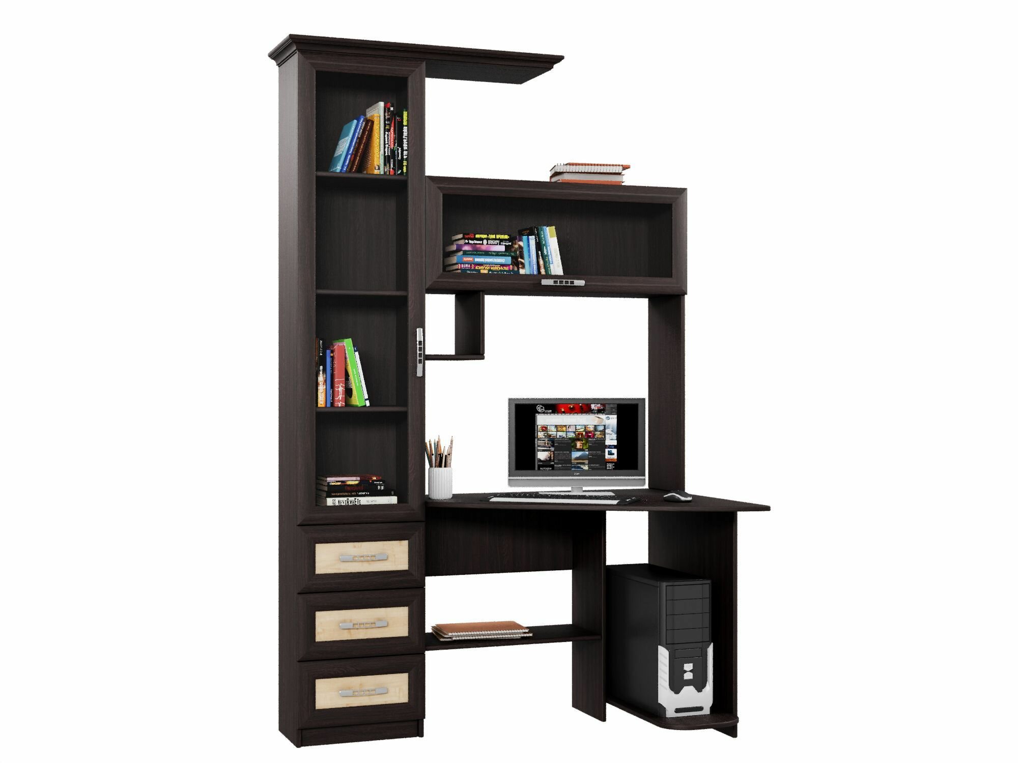 Компьютерный стол "Триан 8" 136х218х60, венге цаво / клен