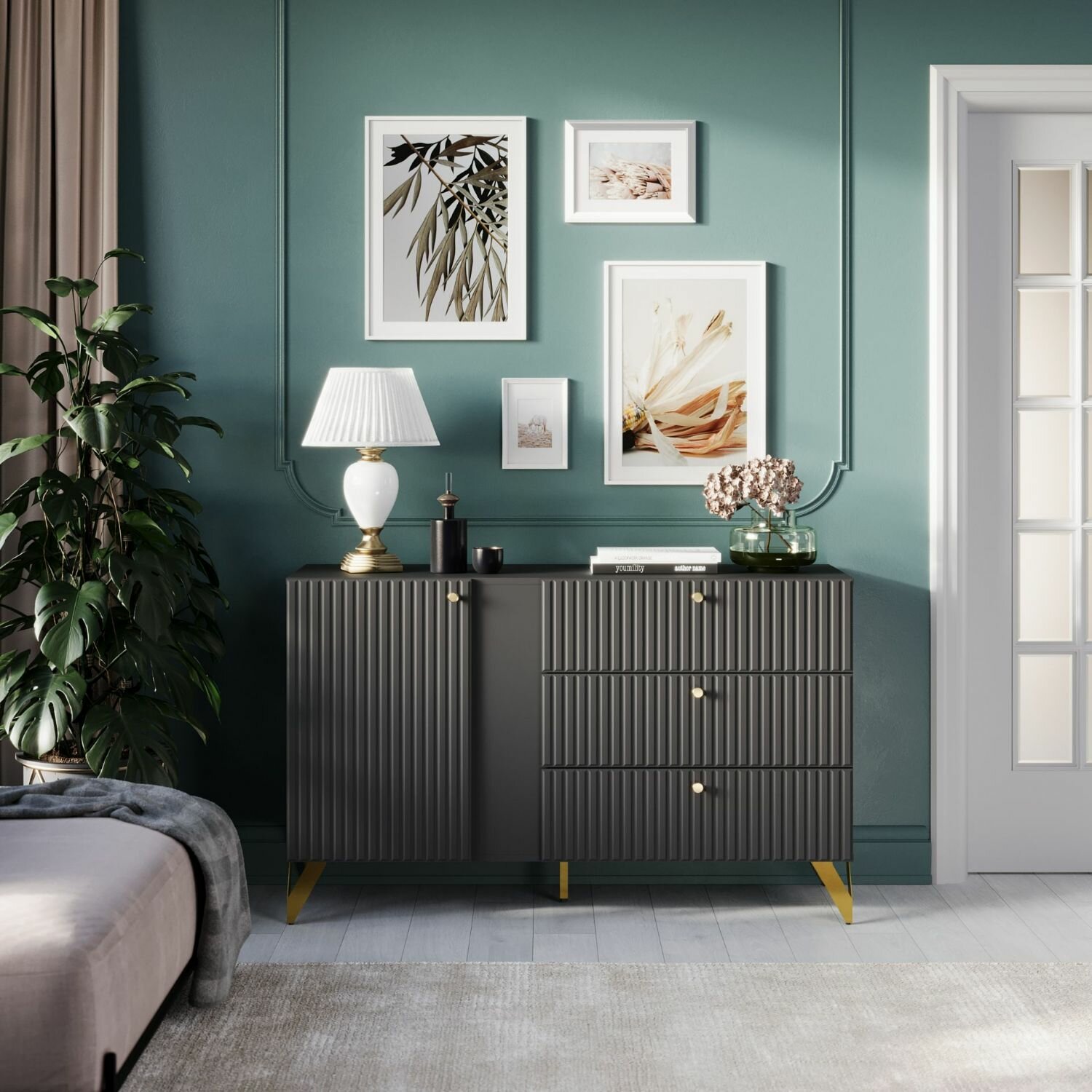 НК мебель комод RENO КД-3 138х42.6x84 см Черный