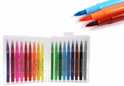 Фломастеры - кисточки 18 цв в пластиковом пенале NEW