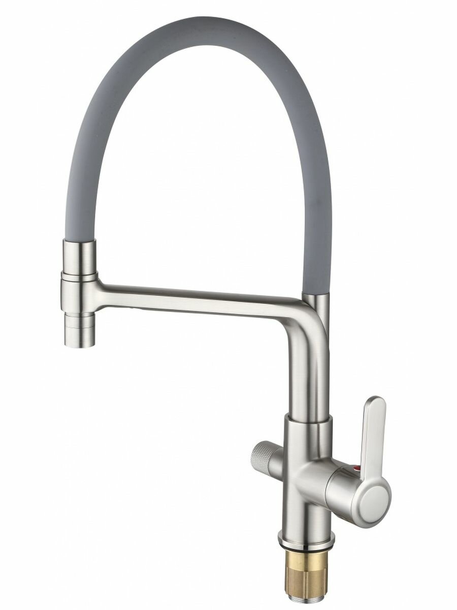 Смеситель для кухни HL15075-GP, гибкий излив, подключение фильтра, серый сатин