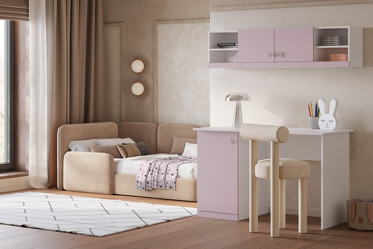 Детская стенка МебельЛэнд24 Банни - 12 МДФ Розовый Лайт 150x60 со столом