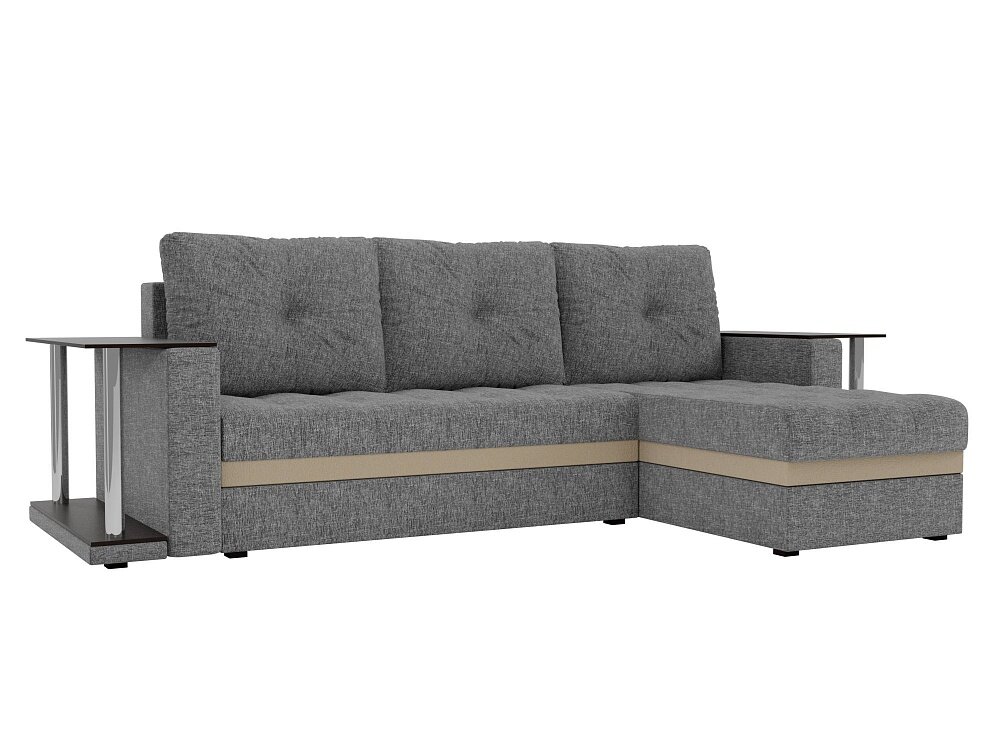 Угловой диван Атланта М Серый Рогожка, дельфин, 282х156х75 см, с ящиком для белья