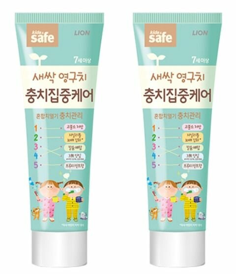 Lion Зубная паста детская Kids safe TP cavity care, 60 г, 2 шт