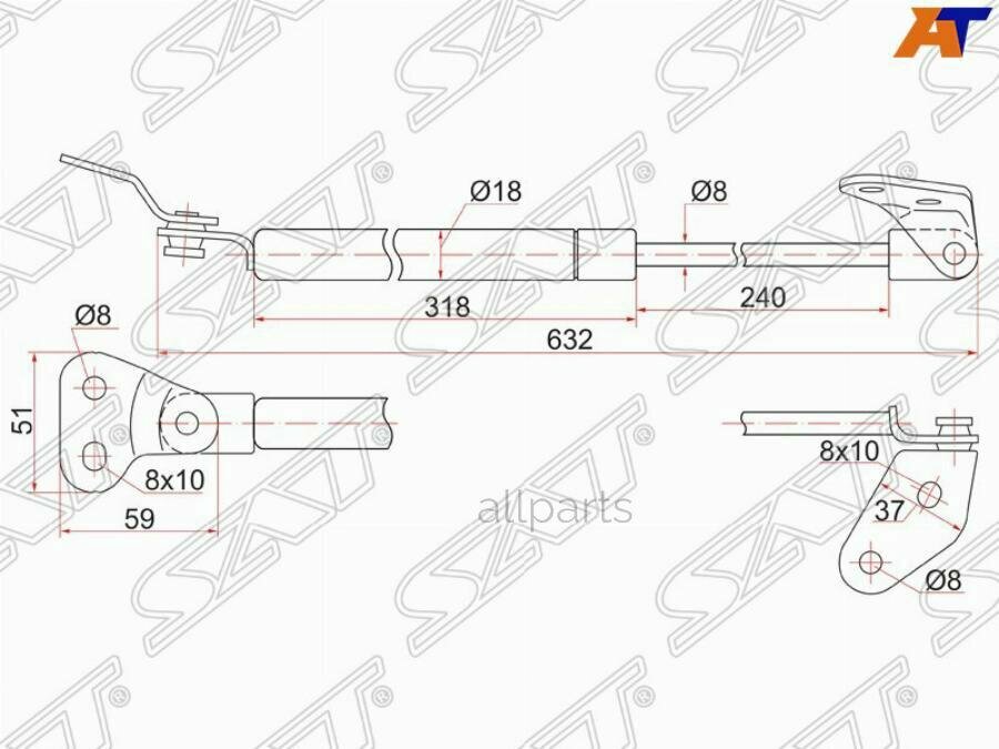 SAT ST-D202-62-620A Амортизатор крышки багажника Mazda Demio 96-02 (Справа)
