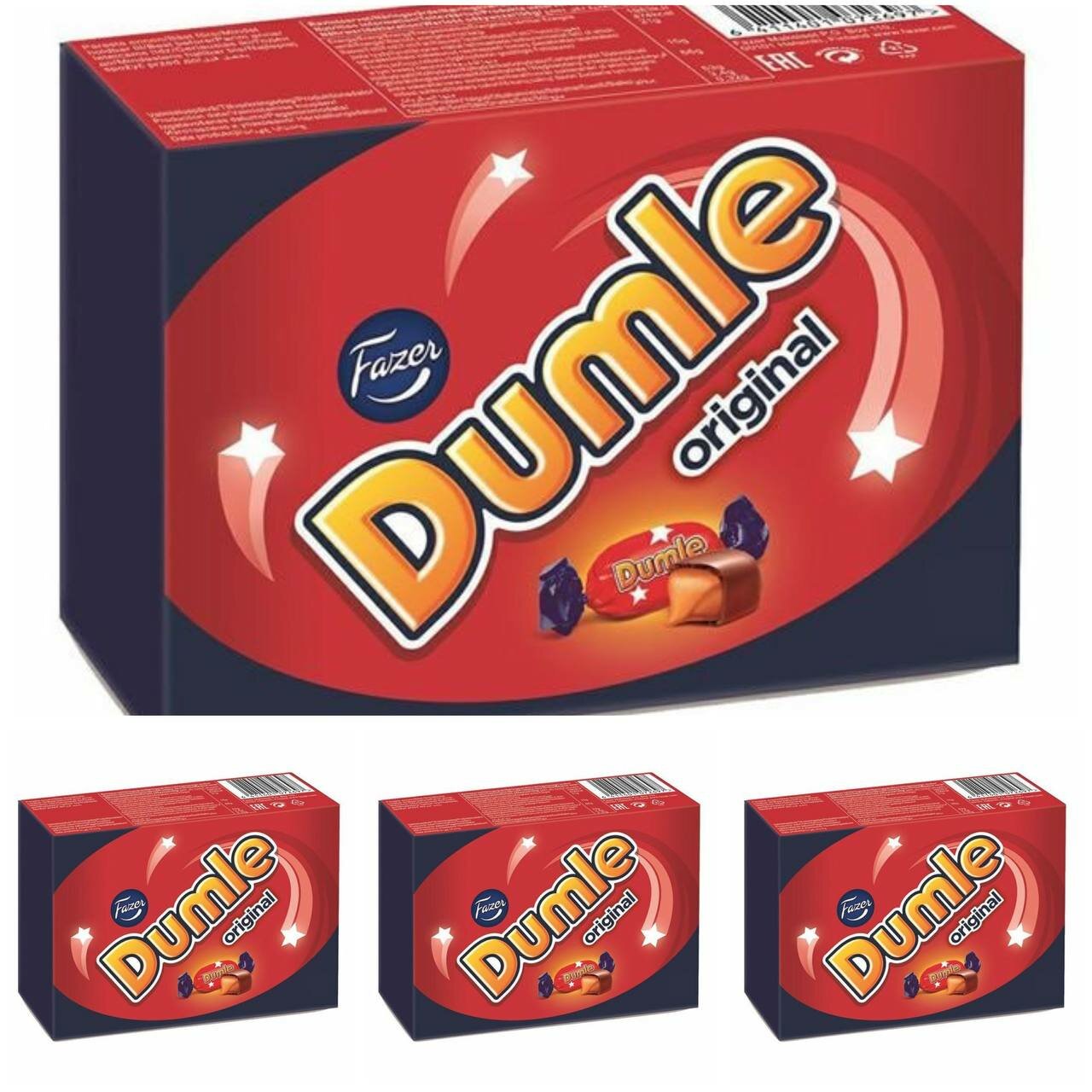 Конфеты Fazer Dumle Original мягкий ирис в молочном шоколаде, 4уп по 150г (Финляндия)