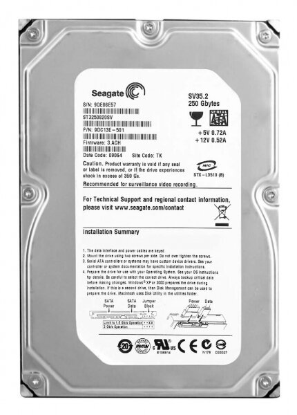 Жесткий диск Seagate 9DC13E 250Gb SATAII 3,5" HDD
