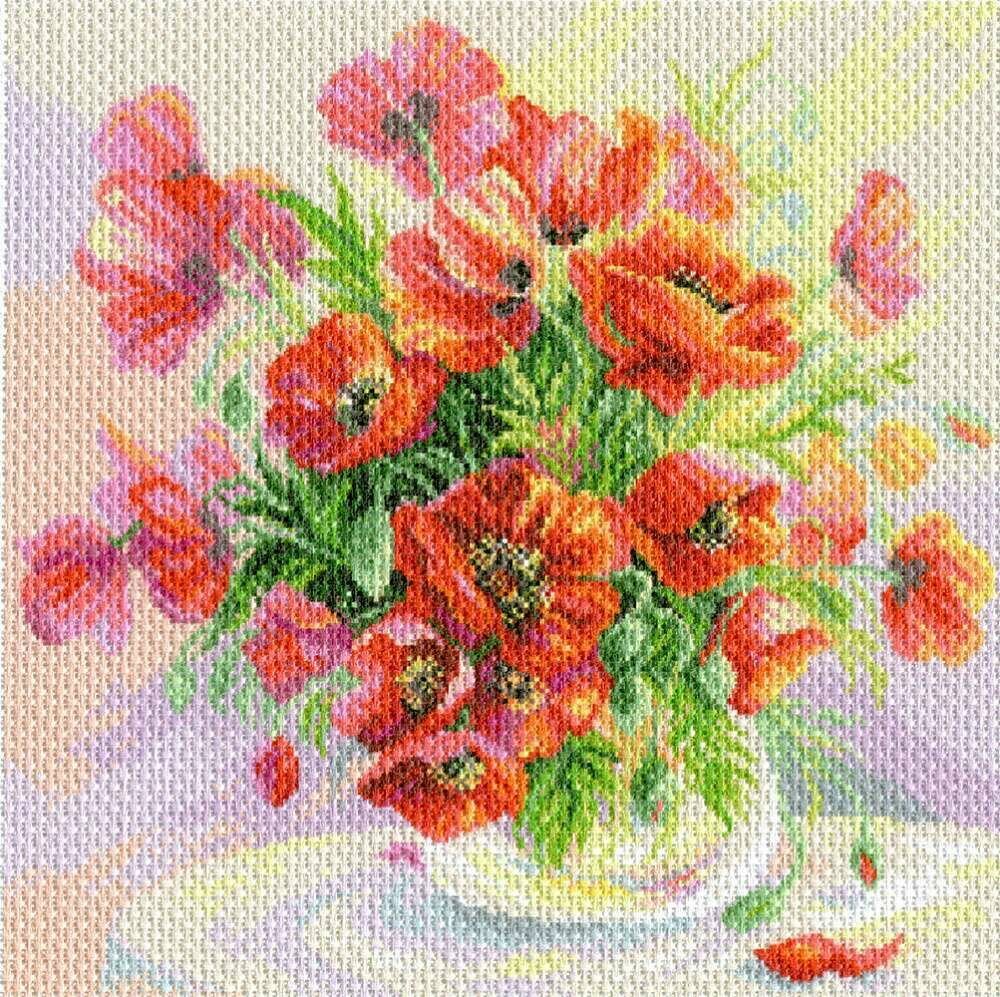 Канва с нанесенным рисунком "Букет маков" размер: 34х34 см, арт. 1732
