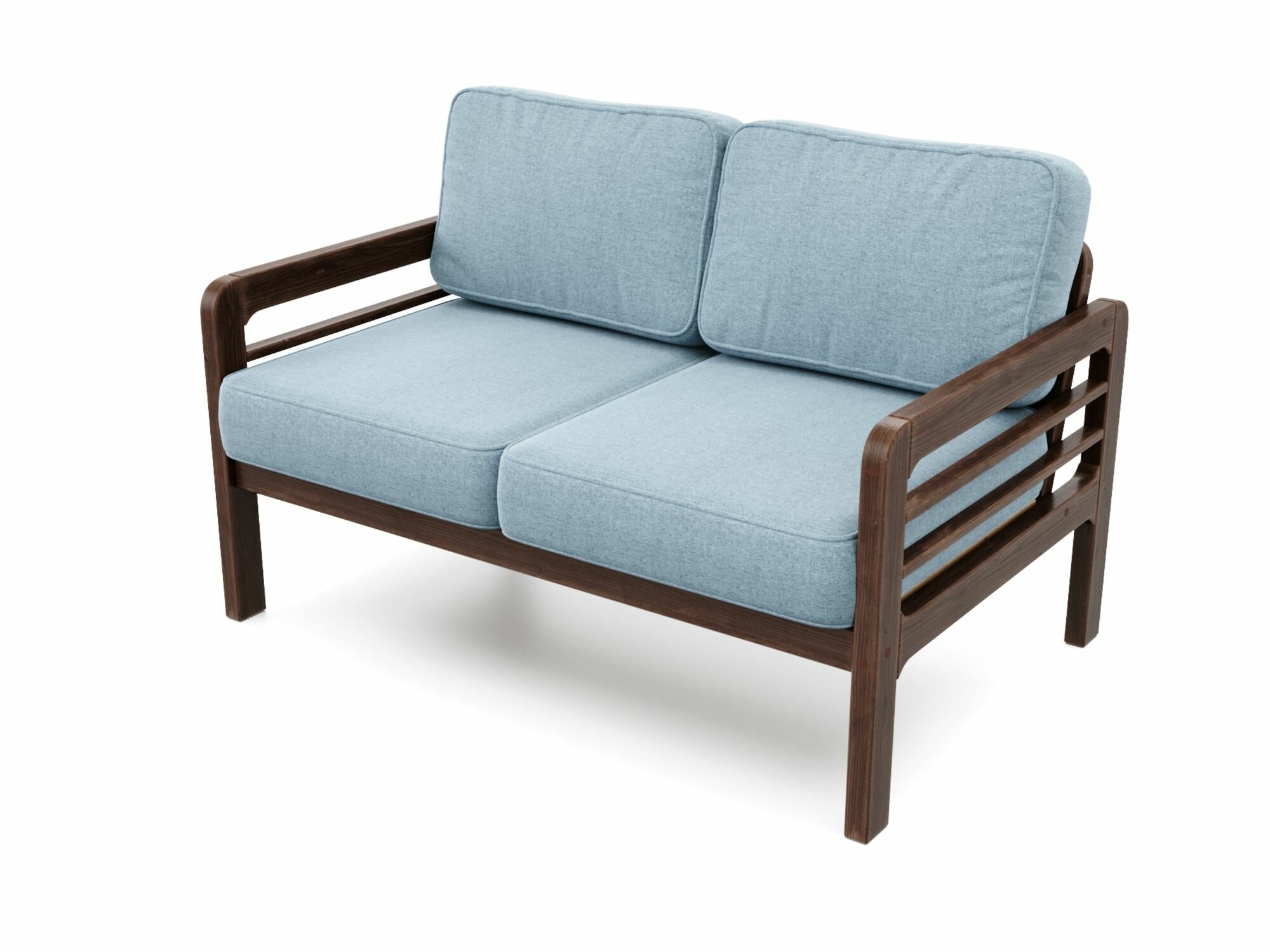 Садовый диван Arsko Бергер-М-С Голубая-Орех, рогожка двухместный, в прихожую, на балкон, на ножках, скандинавский лофт