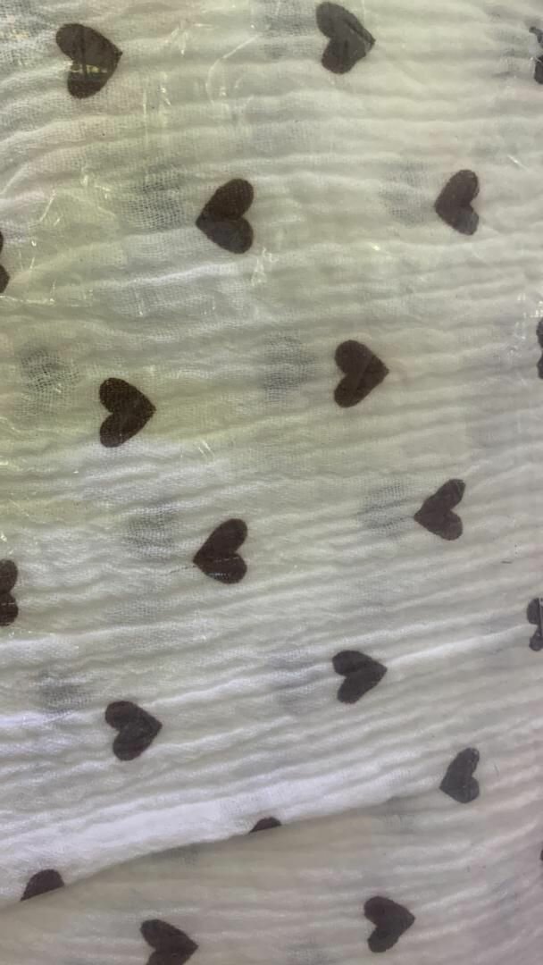 Муслин жатый, двухслойный, ткань для шитья, Сердечки отрез 100*130см