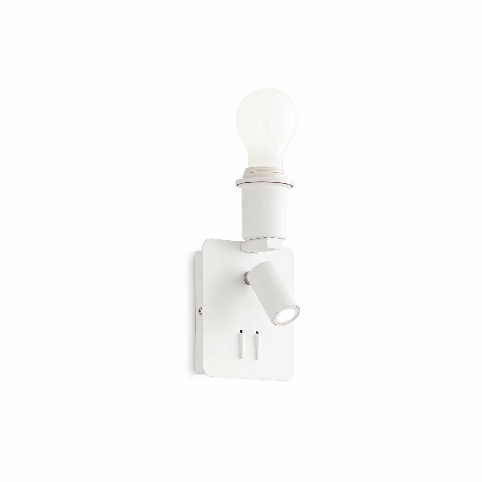 Светильник настенный бра ideal lux Gea MAP2 макс.1х60Вт/3Вт 200Лм 3000К E27/LED 230В IP20 Белый Металл Без абажура Не диммируемый Выключатель USB выход 239521.