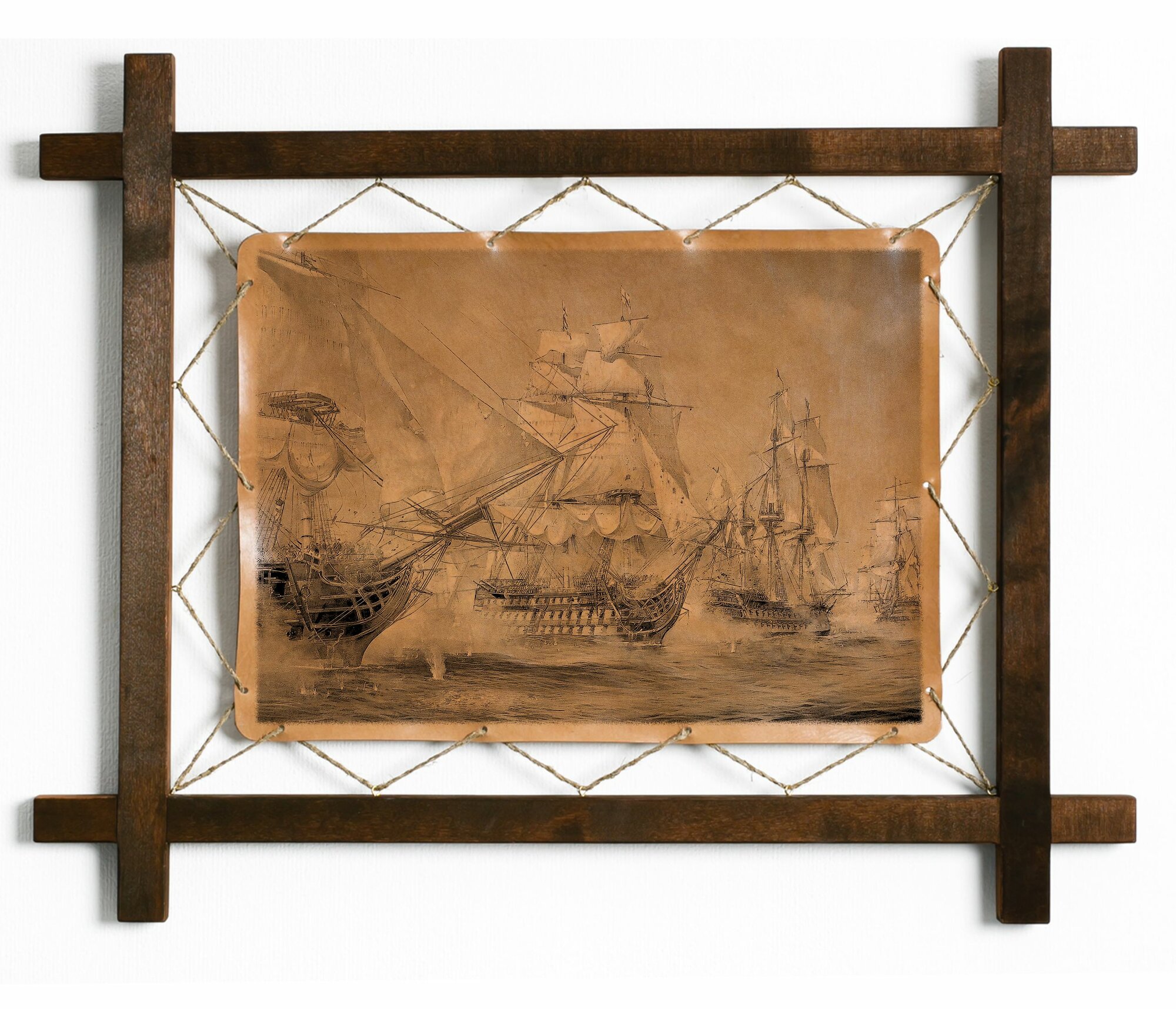 Картина интерьерная из кожи "Морское сражение", BoomGift