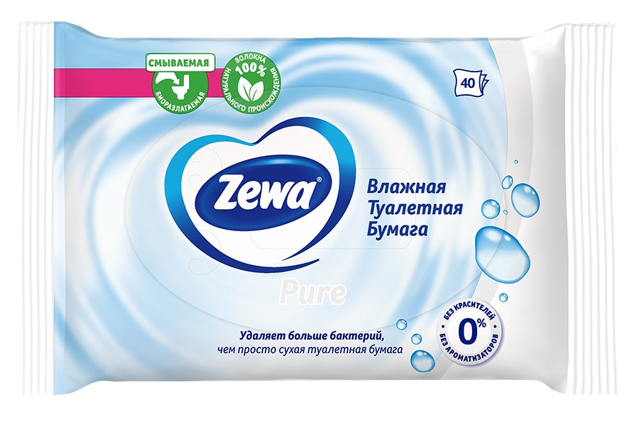 Бумага туалетная влажная ZEWA Пьюр, 40шт